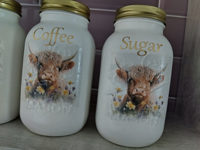 Highland Cow Kitchen Canisters, Tea, Coffee, Sugar Jars, Mason Jars - Etsy