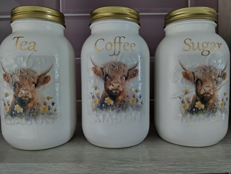 Highland Cow Kitchen Canisters, Tea, Coffee, Sugar Jars, Mason Jars - Etsy
