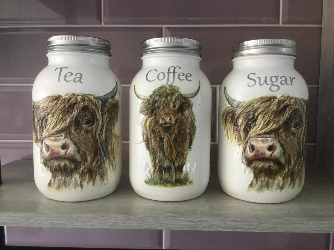 Highland Cow Kitchen Canisters, Tea, Coffee, Sugar Jars, Mason Jars ...