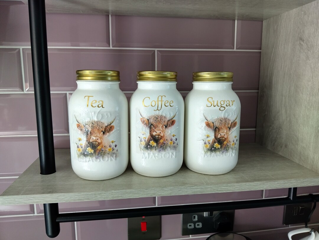 Highland Cow Kitchen Canisters, Tea, Coffee, Sugar Jars, Mason Jars - Etsy