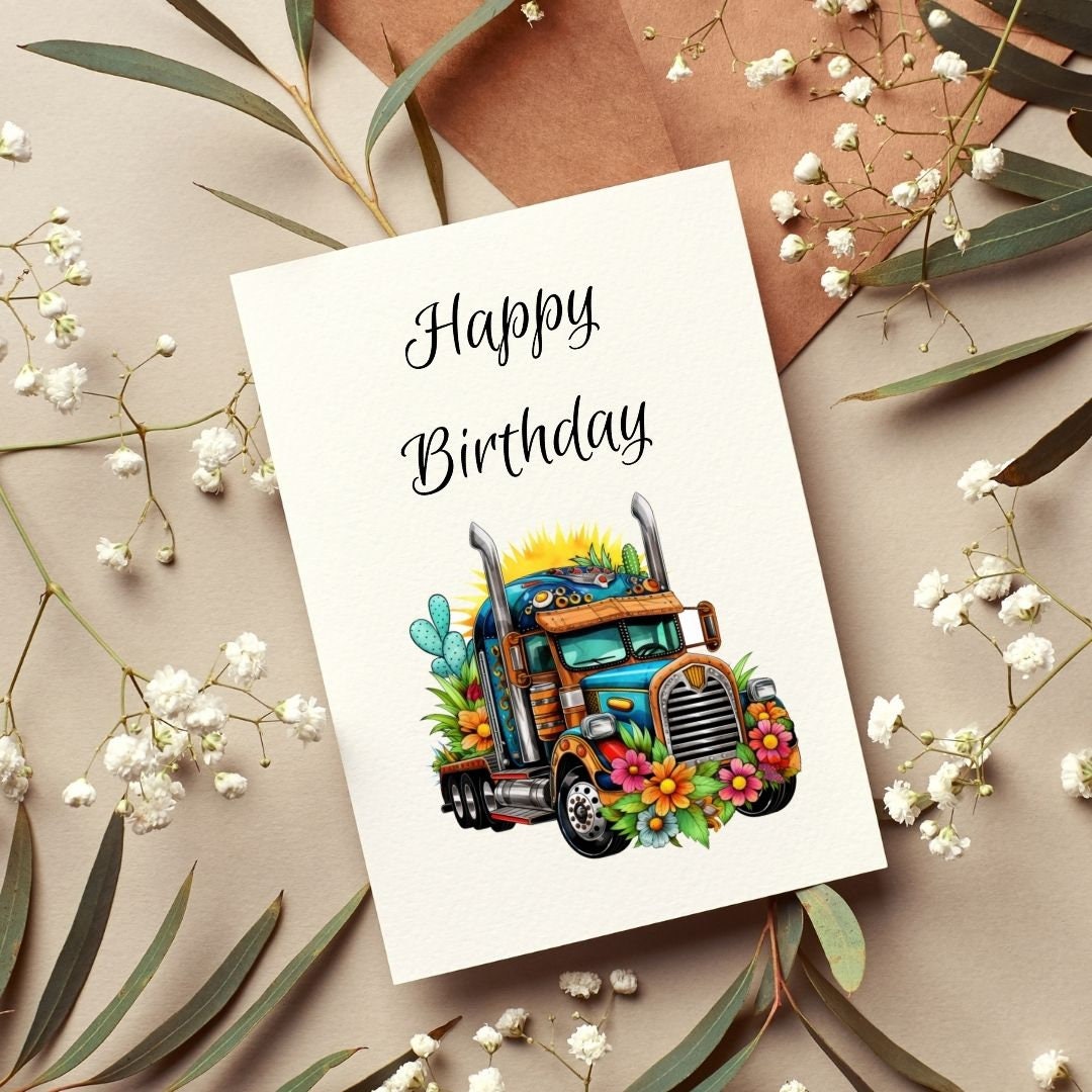 Birthday Card Truck Card to Print Birthday Card Digital Print PDF - Etsy