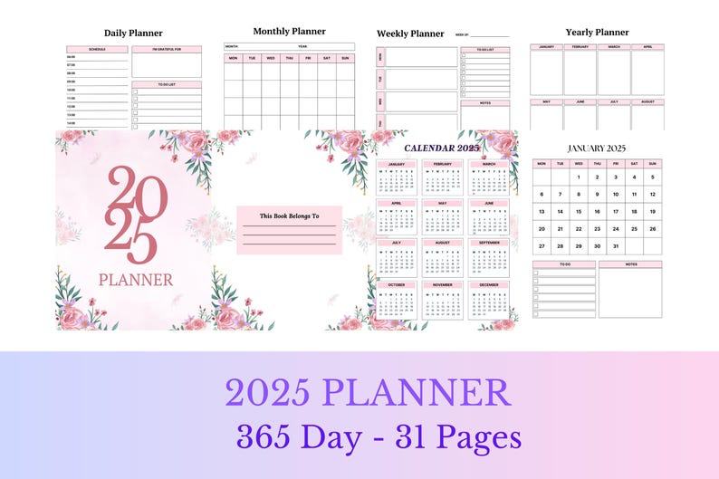 2025 Printable Planner Digital PDF Download Yearly, Monthly, Weekly ...