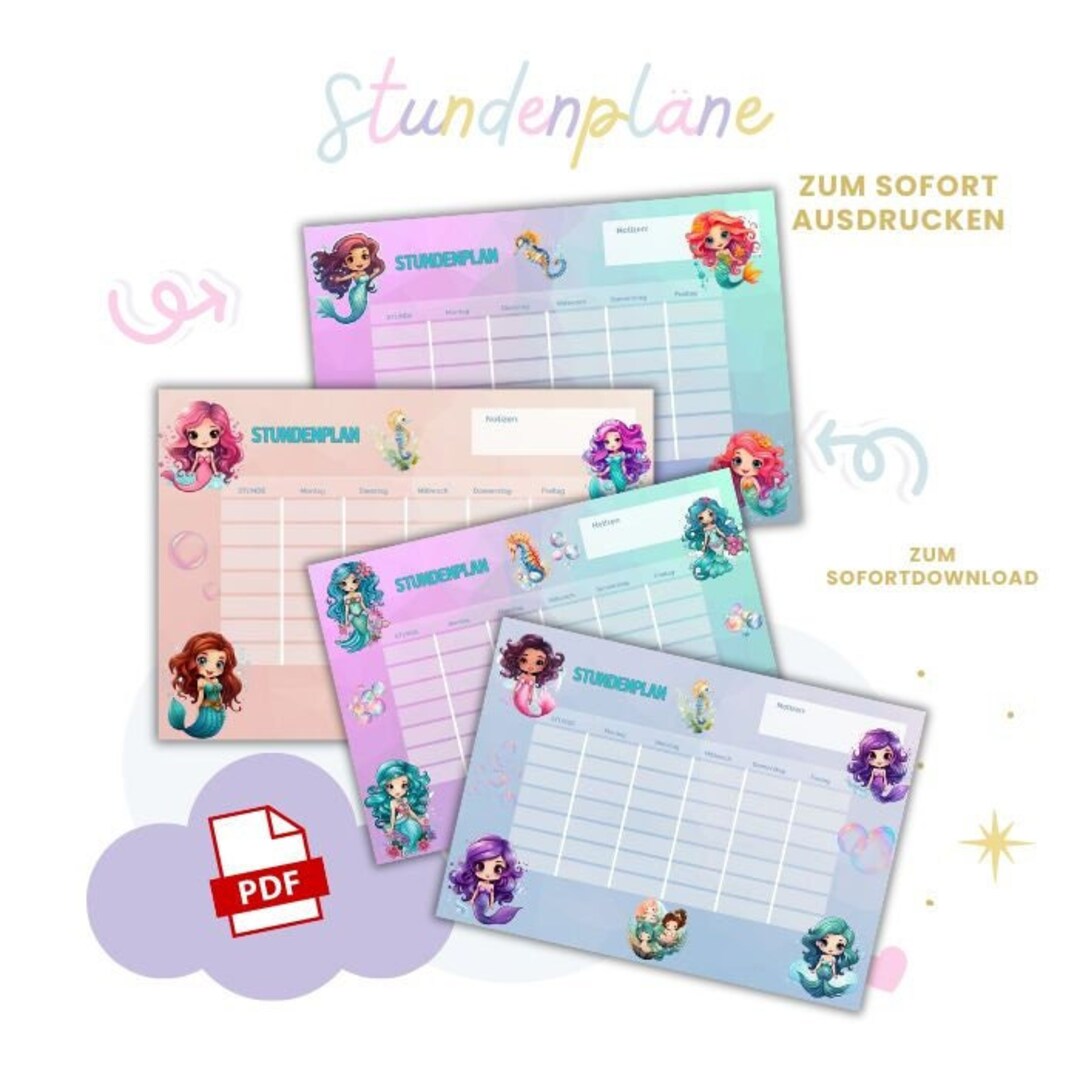 4x Timetable mermaid to Print Download Timetables Primary School 7 ...