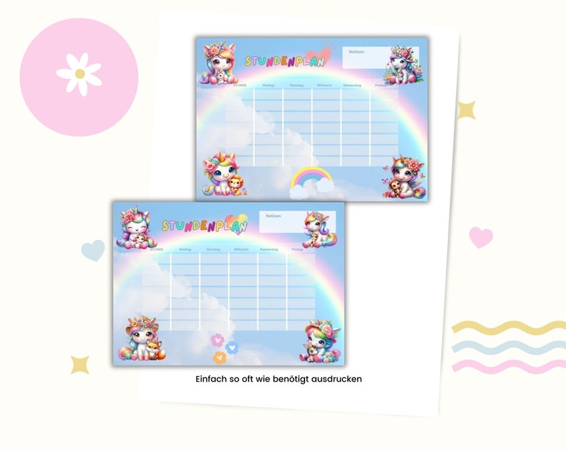 5x Timetable unicorn to Print Download Timetables Primary School 7 ...