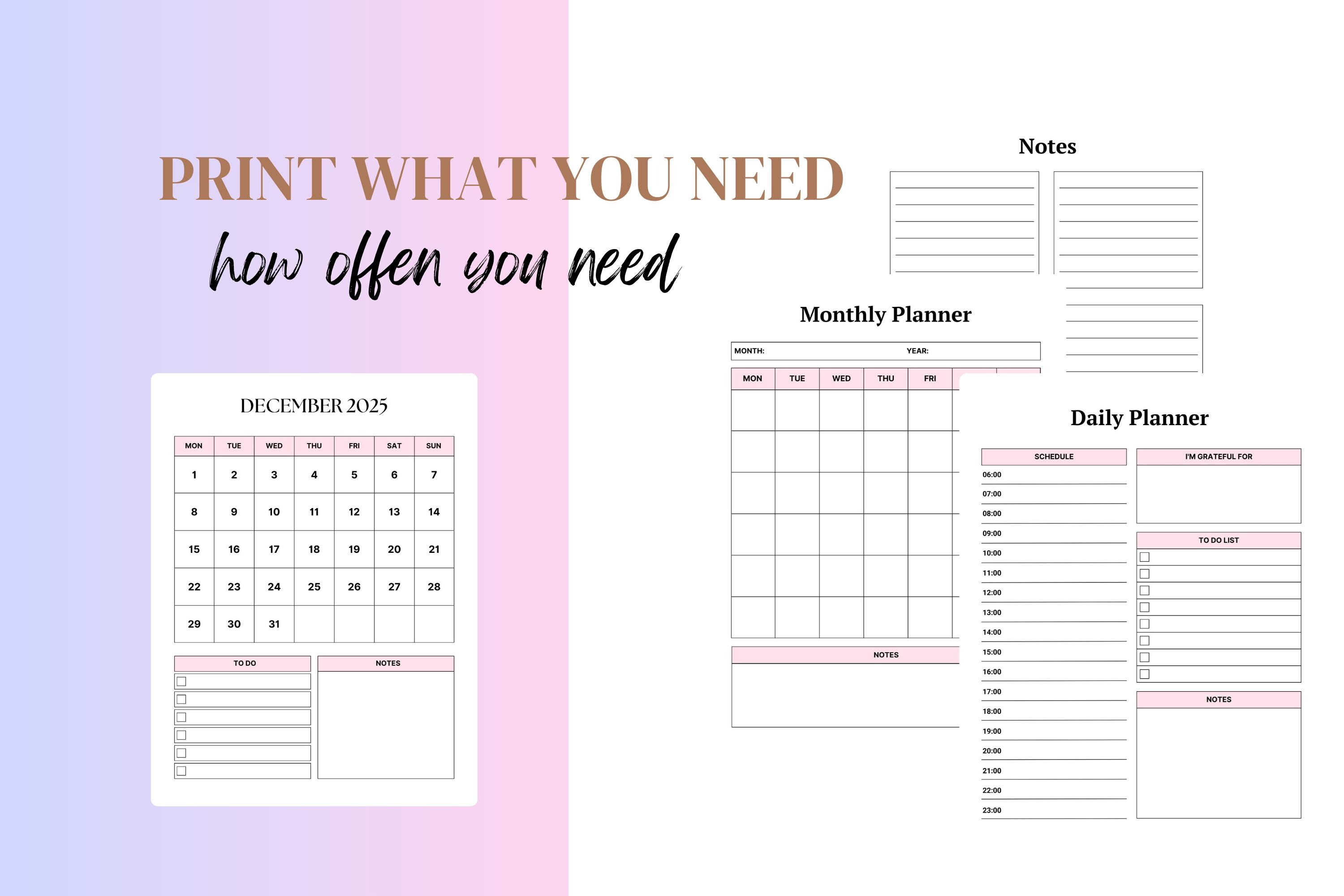 2025 Printable Planner Digital PDF Download Yearly, Monthly, Weekly ...
