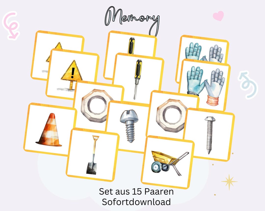 Construction Site Tools Memory Game to Print Memory Print Template ...