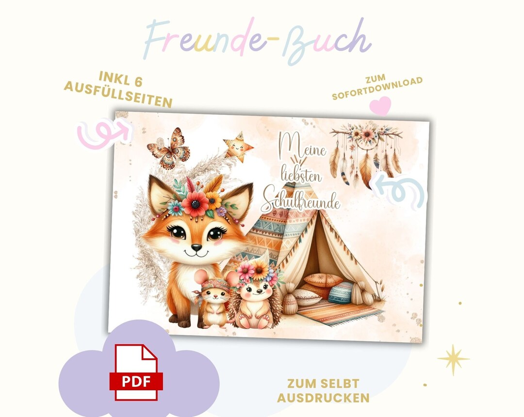 Print Template School Friends Book Forest Animals Boho friendship Book ...