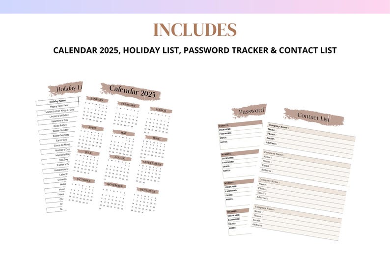 2025 Printable Planner Digital PDF Download Yearly, Monthly, Weekly ...