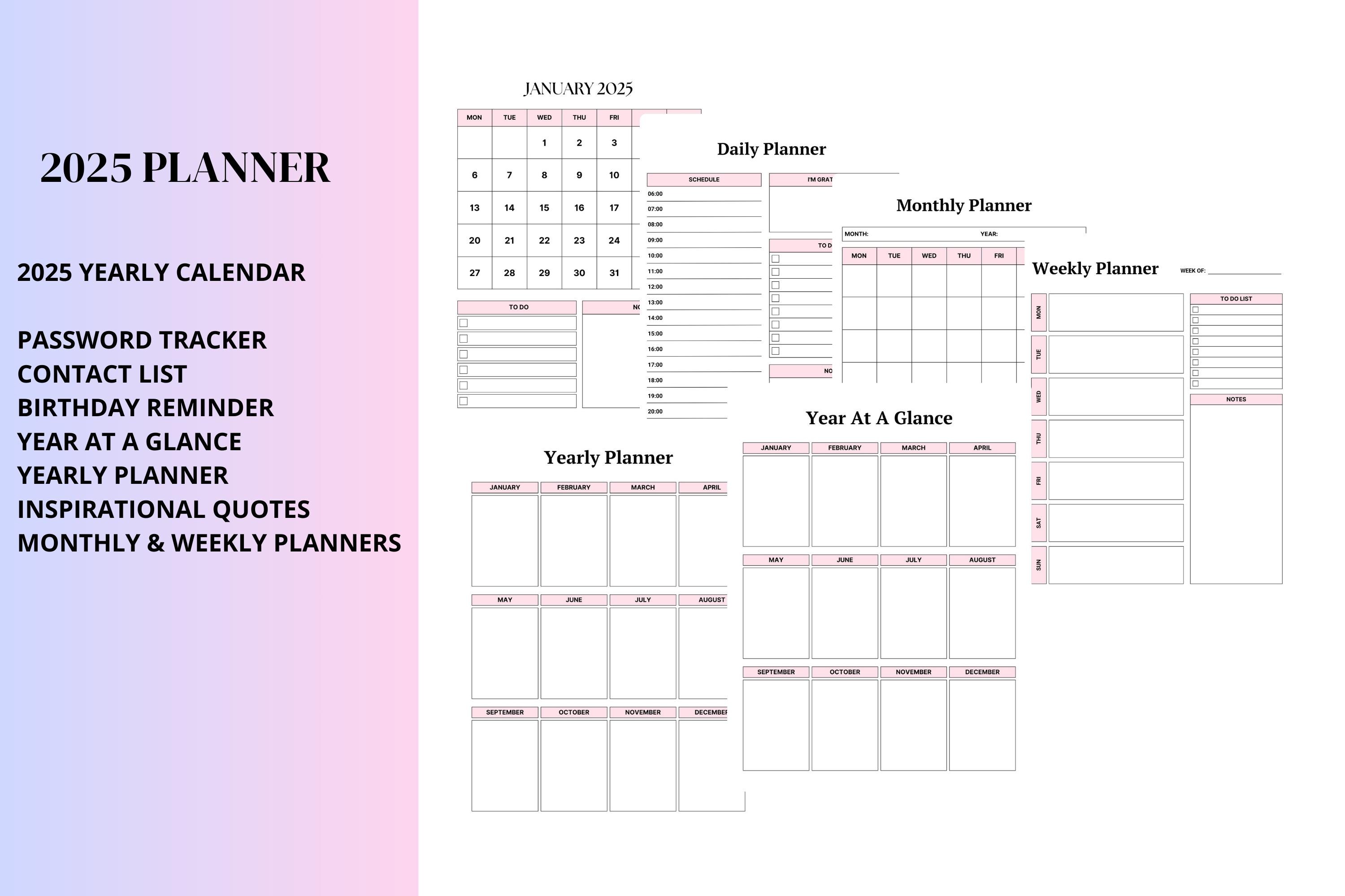 2025 Printable Planner Digital PDF Download Yearly, Monthly, Weekly ...