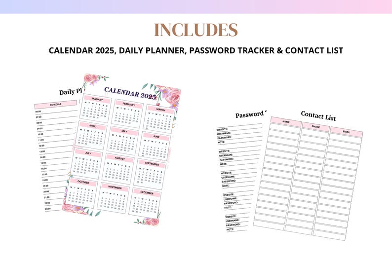 2025 Printable Planner Digital PDF Download Yearly, Monthly, Weekly ...
