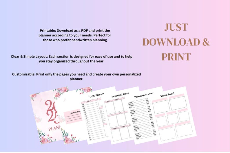 2025 Printable Planner Digital PDF Download Yearly, Monthly, Weekly ...