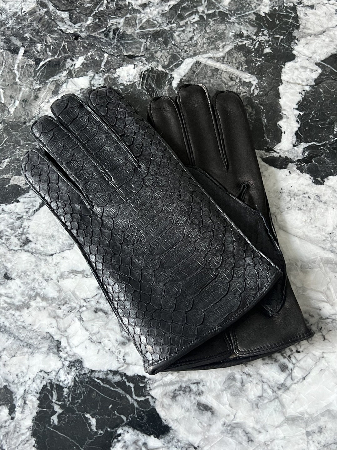Men's Python Leather Cashmere Lined Dress Glove - Etsy