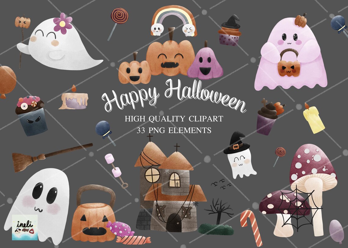 Happy Halloween Clipart, Haunted House Clipart, Halloween Watercolor ...