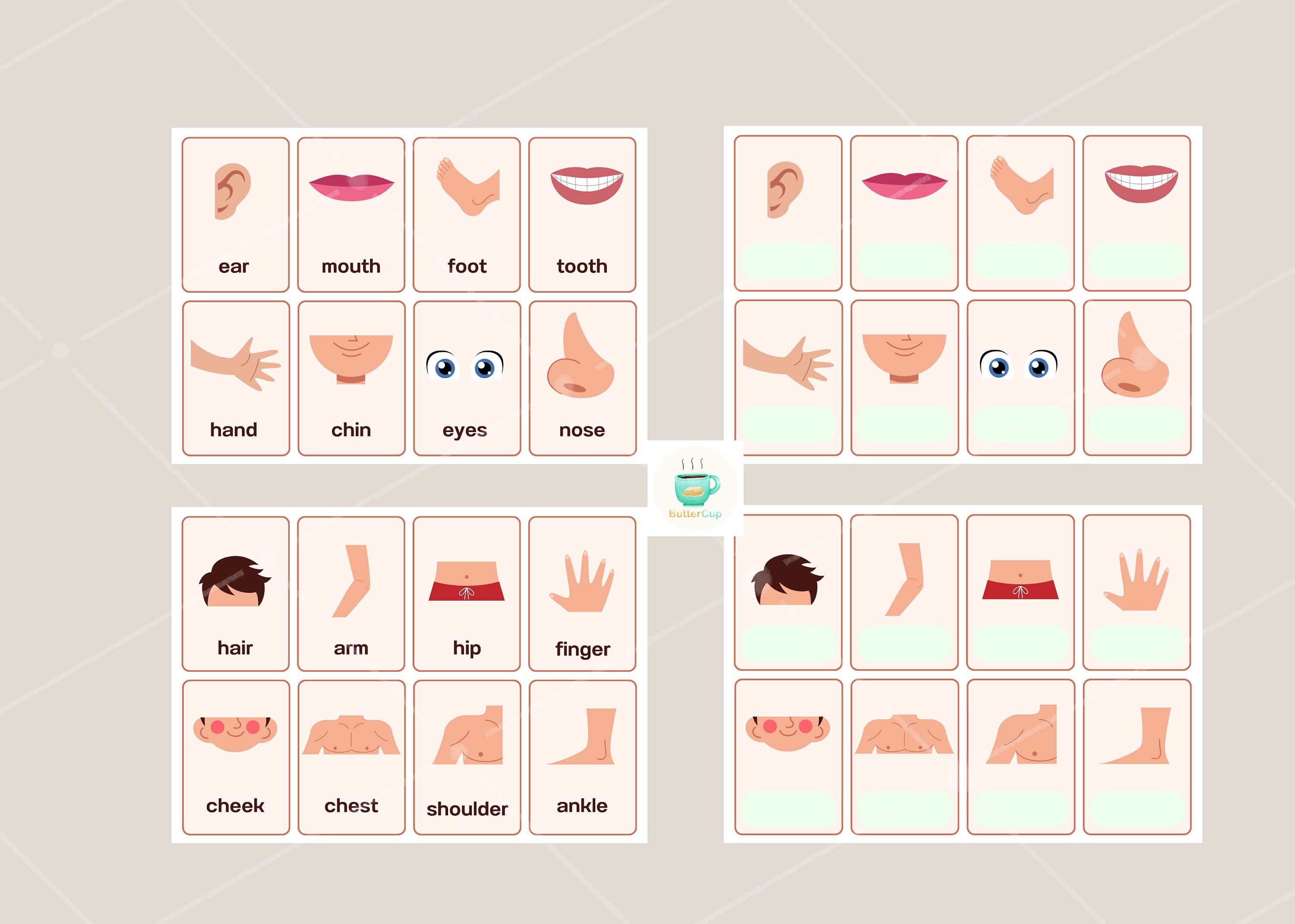 Body Part Flashcards for Kid, Flash Cards, Flashcards Printable, Pre ...