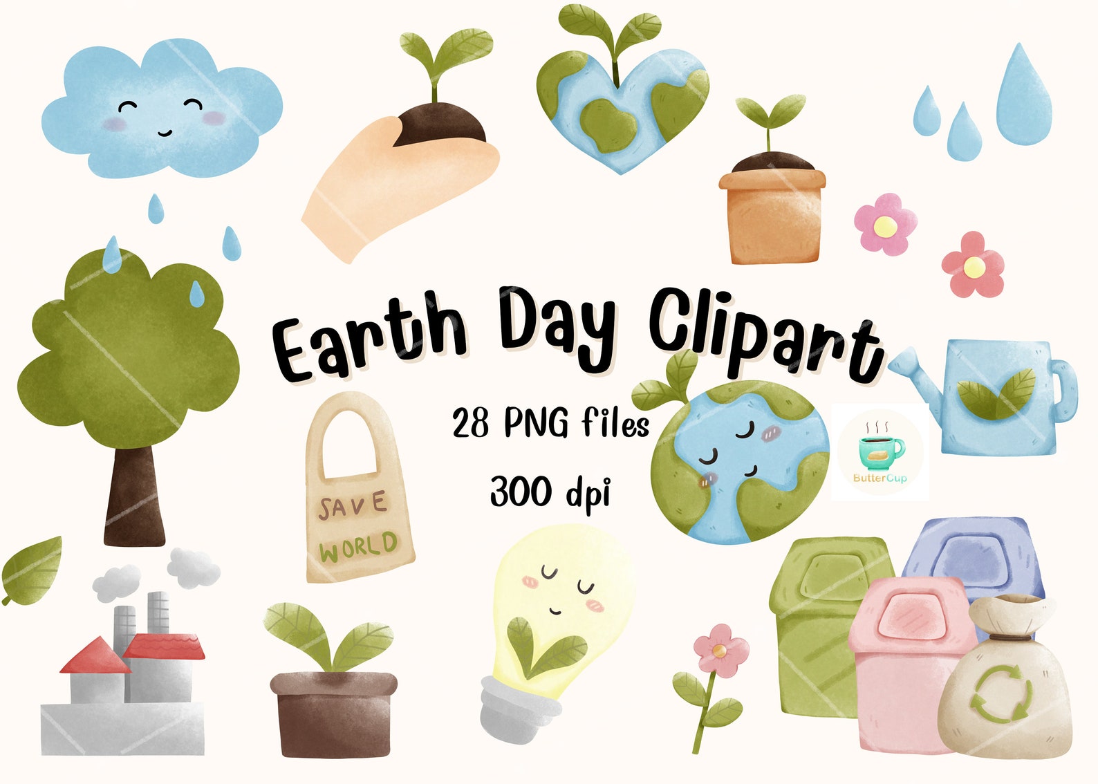 Lovely Earth Day Clipart, Printable Png Files, Lovely Clipart ...