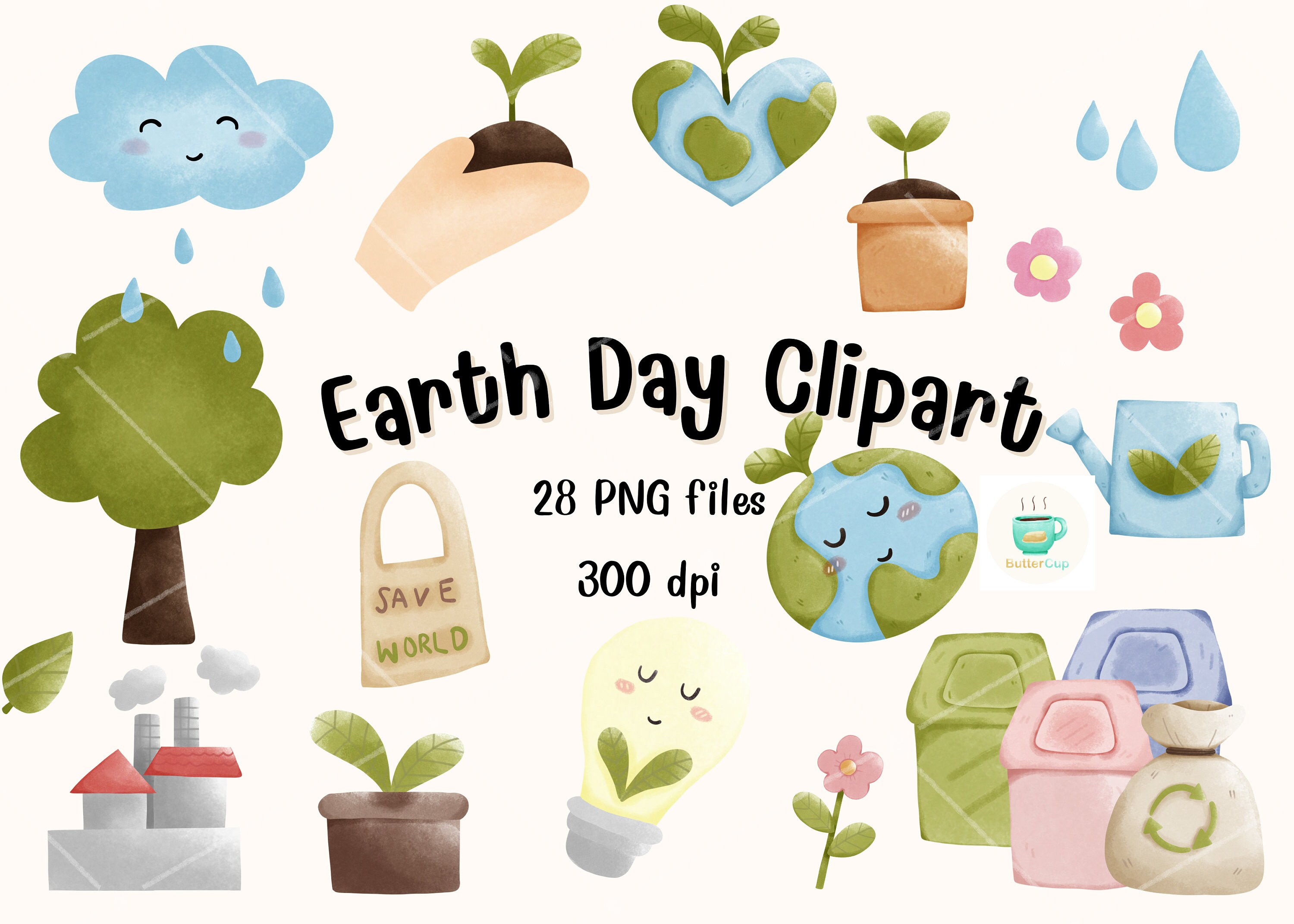 Lovely Earth Day Clipart, Printable Png Files, Lovely Clipart ...