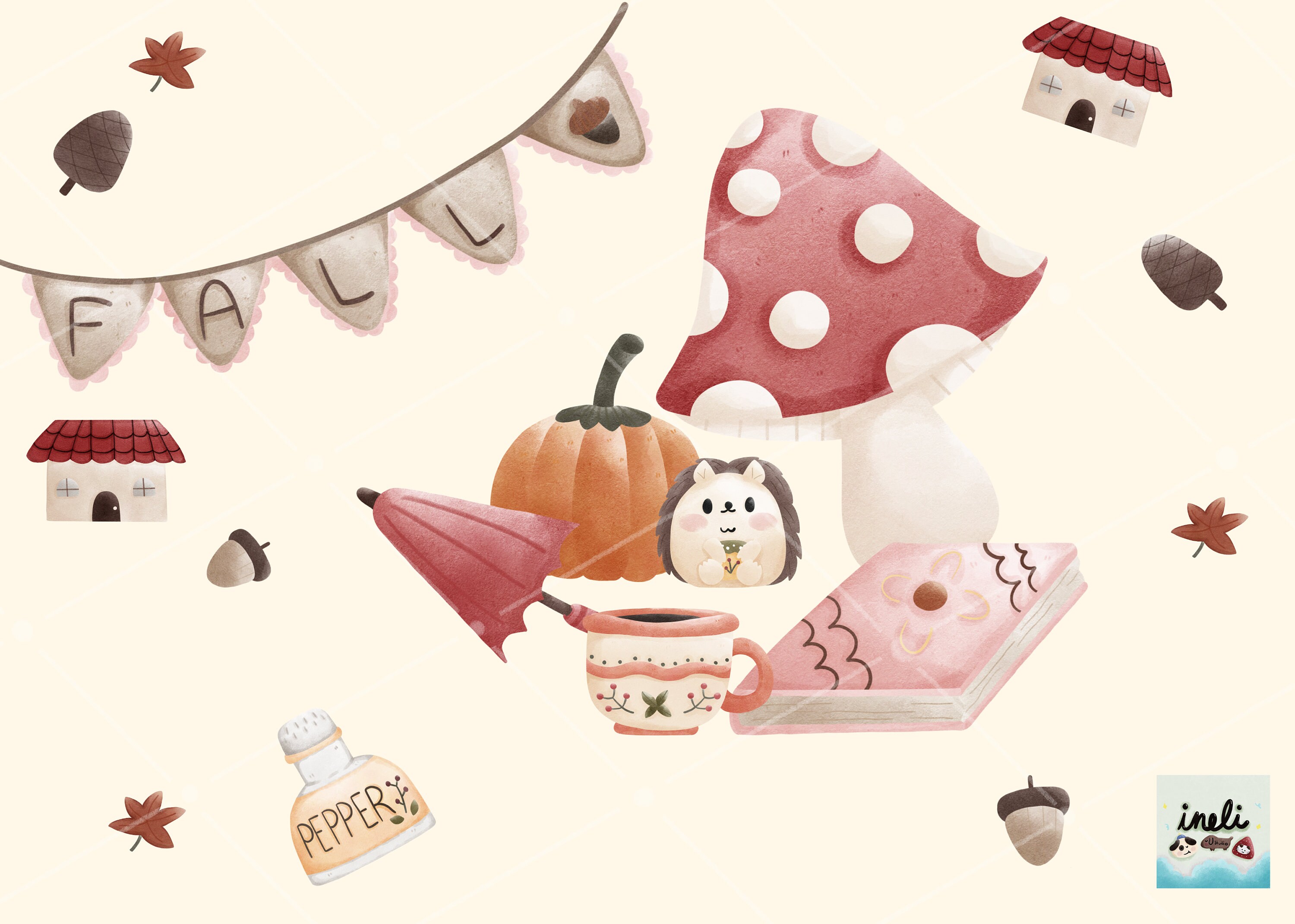 Cozy Autumn Clipart, Fall Clipart, Autumn Watercolor Clipart, Happy ...