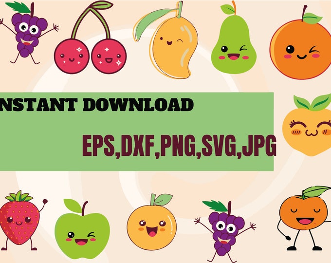 Kawaii Cute Fruit PNG Bundle - Etsy Canada
