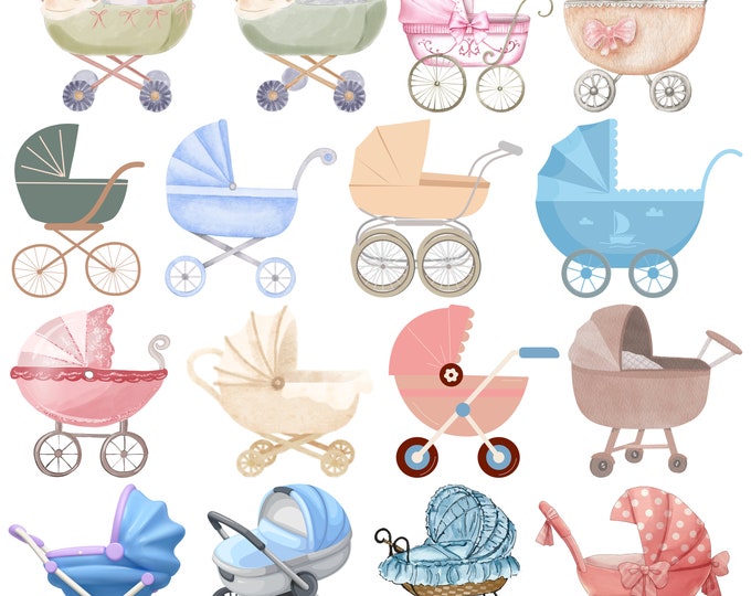 Pram SVG Bundle, Baby Stroller, Baby Buggy Silhouette Clipart, Outline ...