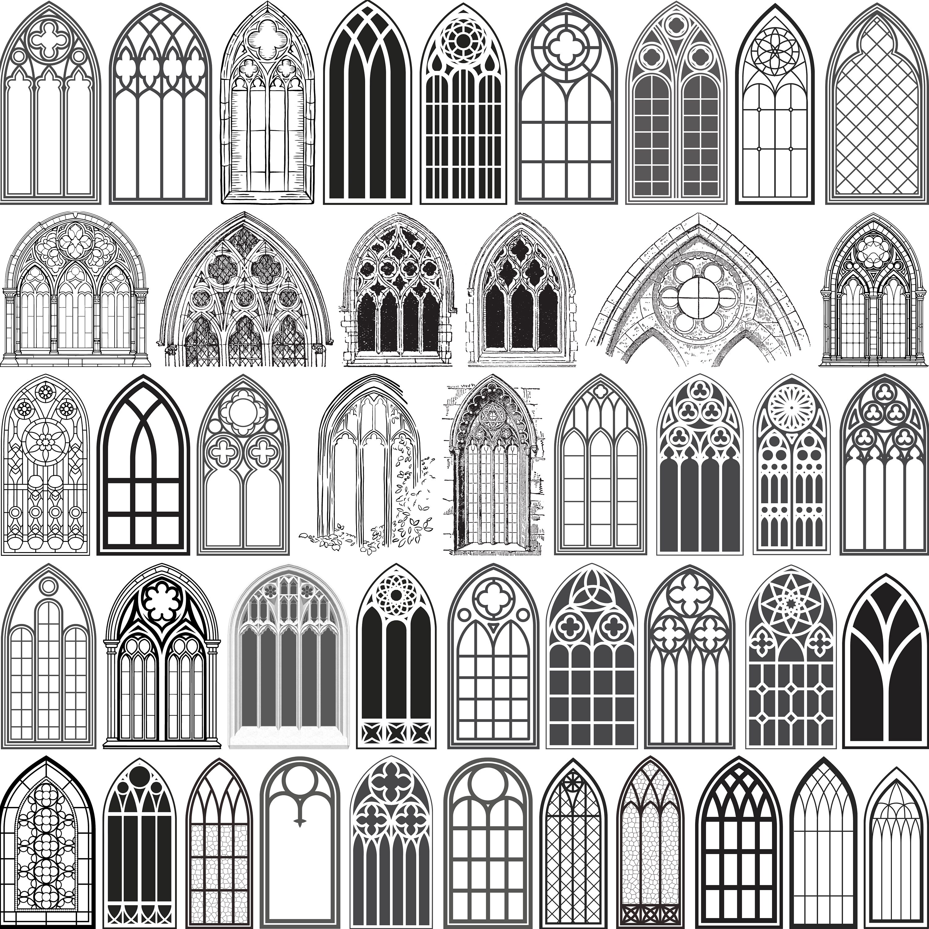 Gothic Window SVG Bundle, Gothic Window Outline, Gothic Window Clipart ...