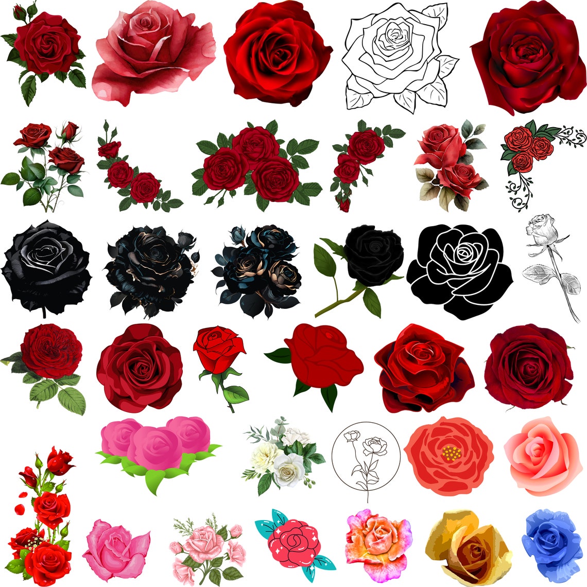 ROSE SVG Bundle, ROSES Svg Bundle, Rose Clipart Bundle, Rose Svg Cut ...