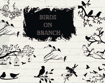Birds Svg Birds on Branches Svg Bird Silhouette Birds and Branch Flock ...