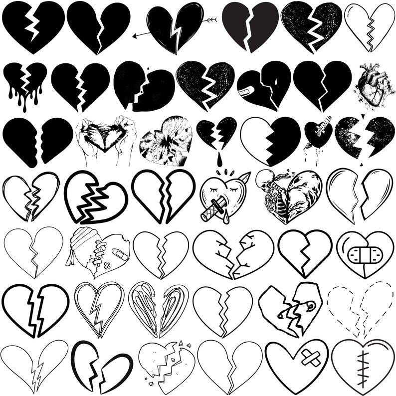 Broken Heart Svg Bundle, Broken Heart Silhouette, Broken Heart Clipart ...