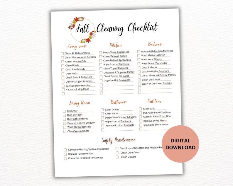Fall Cleaning Checklist, Deep Cleaning List, House Cleaning by Rooms ...