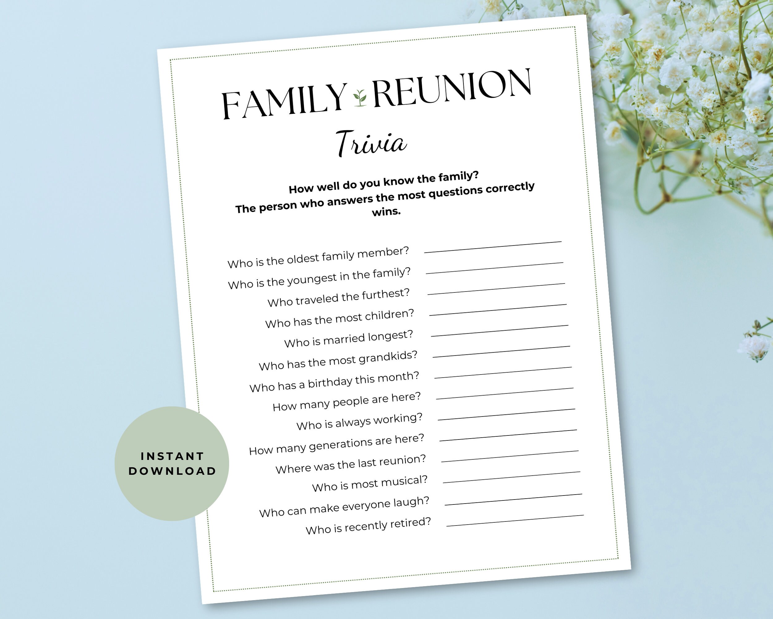 Family Reunion Trivia Game, Family Gathering Party Activities, Ice ...