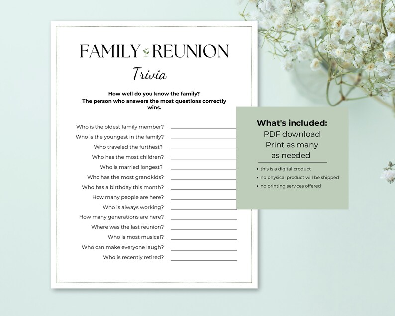 Family Reunion Trivia Game, Family Gathering Party Activities, Ice ...