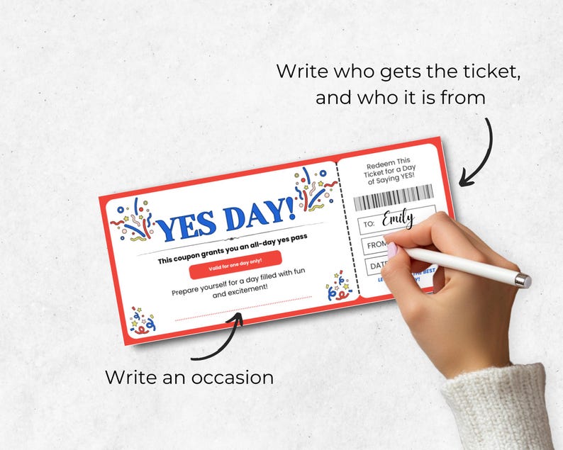 Yes Day Ticket Printable, Fun Day Ticket, Yes Day Voucher, Yes Day ...