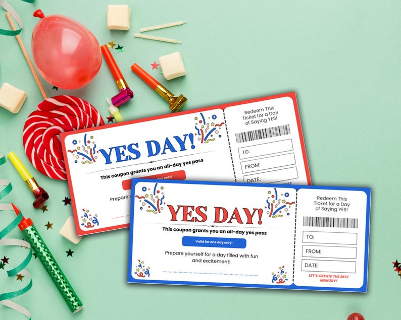 Yes Day Ticket Printable, Fun Day Ticket, Yes Day Voucher, Yes Day ...