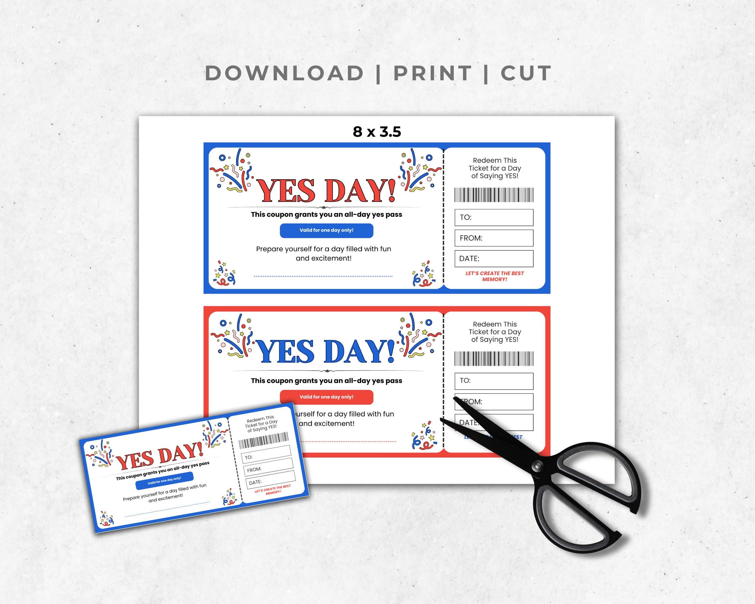 Yes Day Ticket Printable, Fun Day Ticket, Yes Day Voucher, Yes Day ...