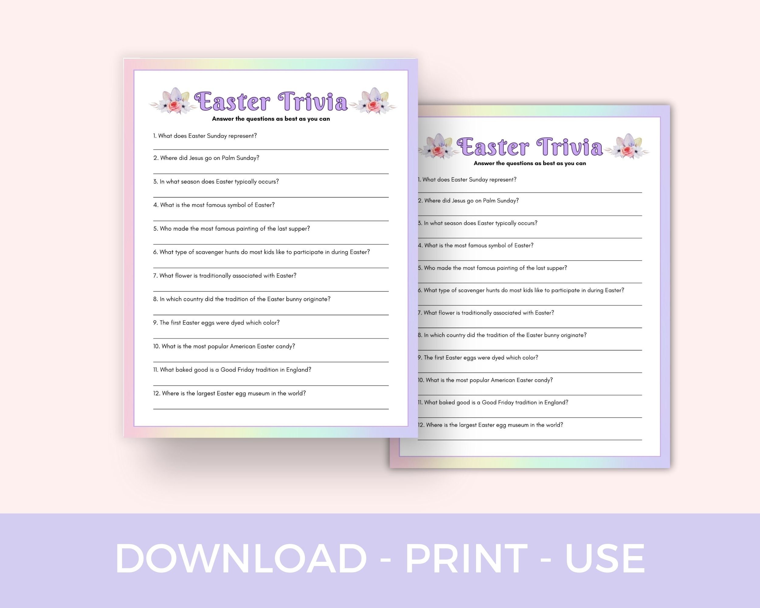Easter Trivia Game, Printable Easter Party Game, Easter Activity, Bible ...