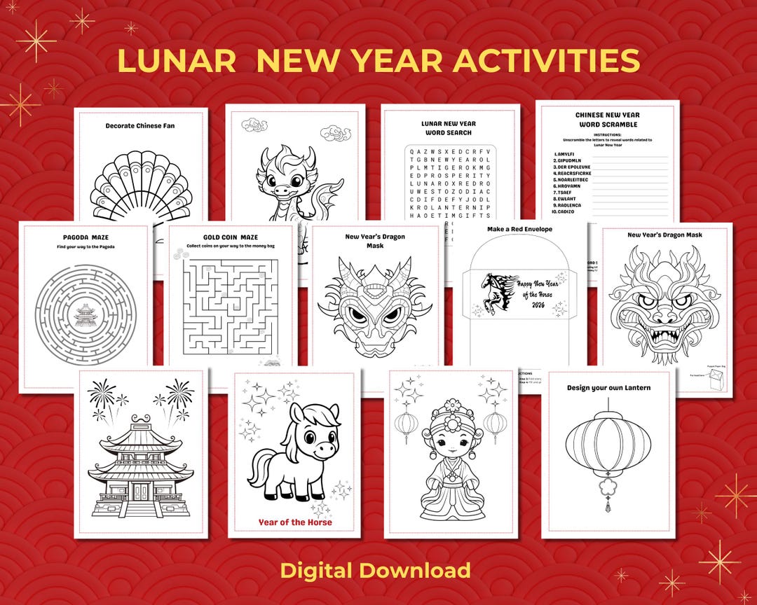 Chinese New Year Printable Activities With Coloring Pages, Lunar New ...