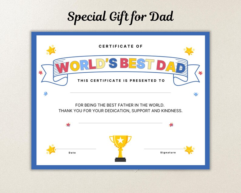 World's Best Dad Certificate, Father's Day Printable Certificate ...