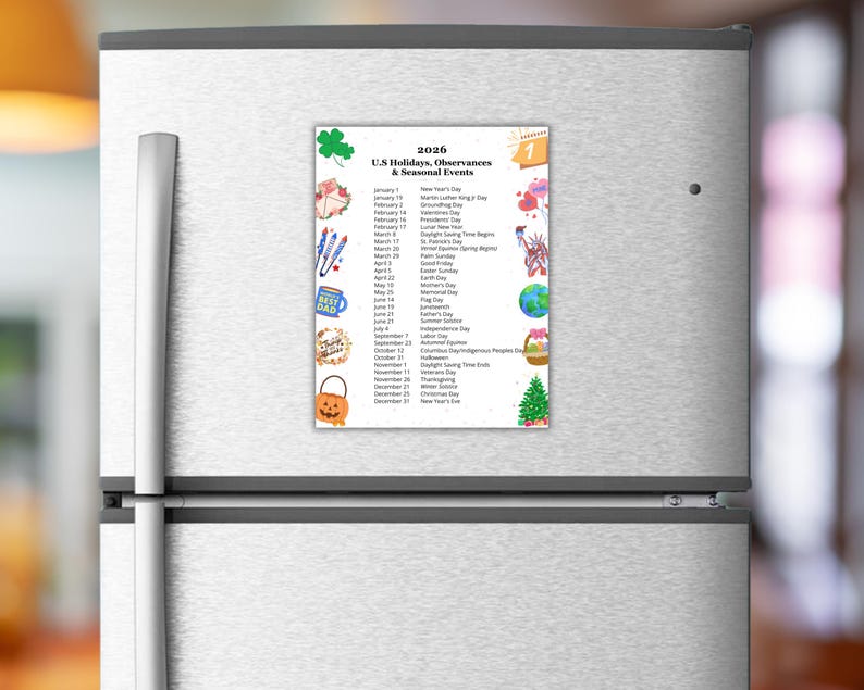 2026 Holidays List Printable One Page Calendar, Observances & Seasonal ...