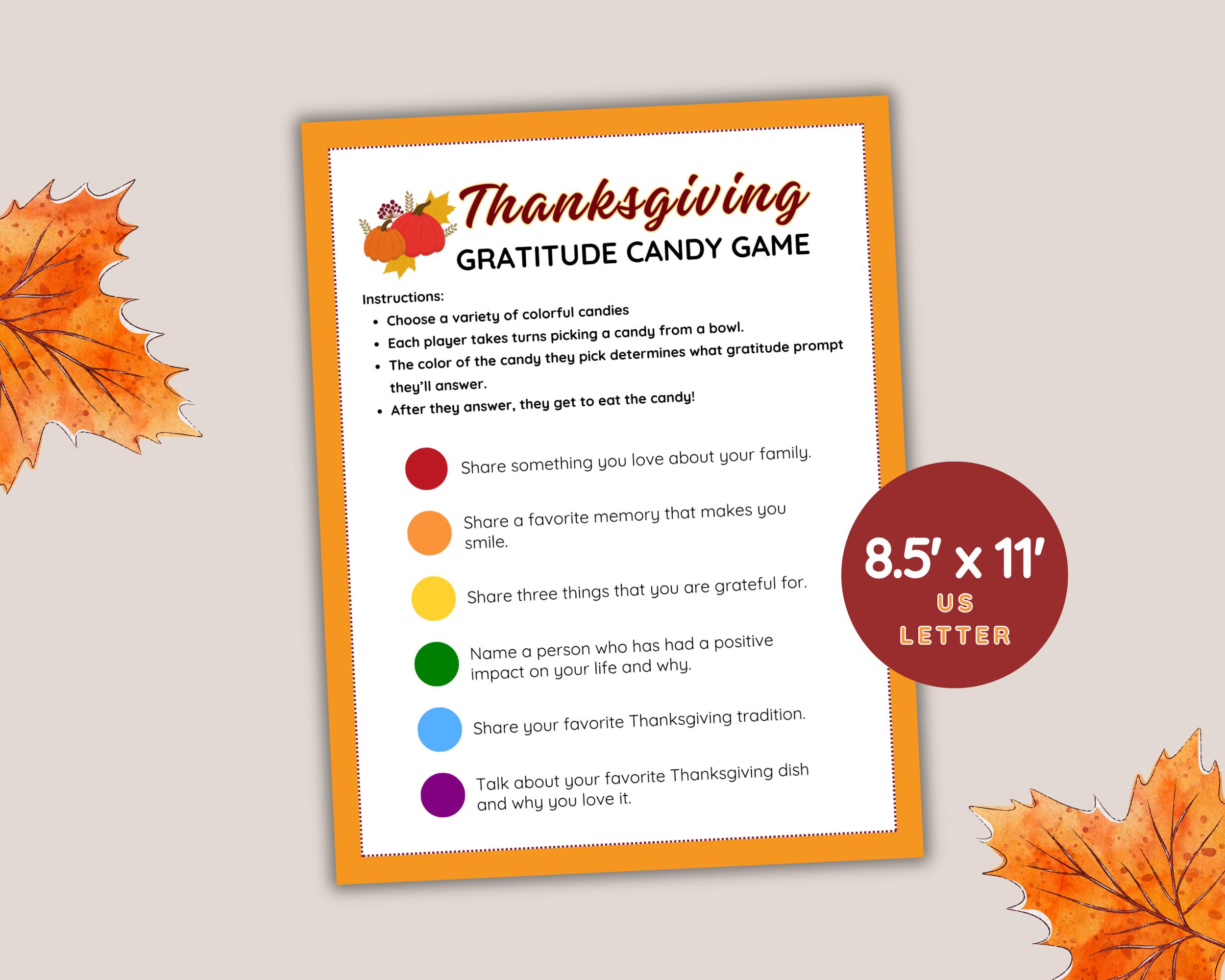 Thanksgiving Gratitude Game, Candy Gratitude Game, Kids Thanksgiving ...