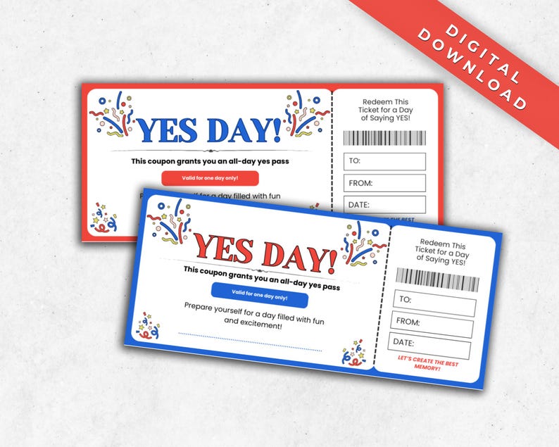 Yes Day Ticket Printable, Fun Day Ticket, Yes Day Voucher, Yes Day ...