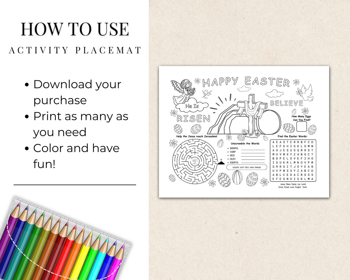 Holy Week Easter Activity Placemat: Bible Story Coloring Page (PDF ...