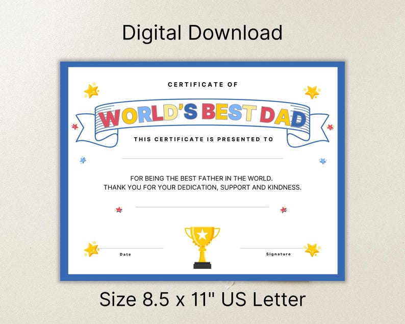 World's Best Dad Certificate, Father's Day Printable Certificate ...