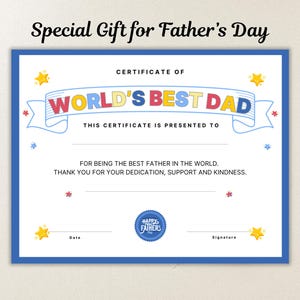 World's Best Dad Certificate, Father's Day Printable Certificate ...
