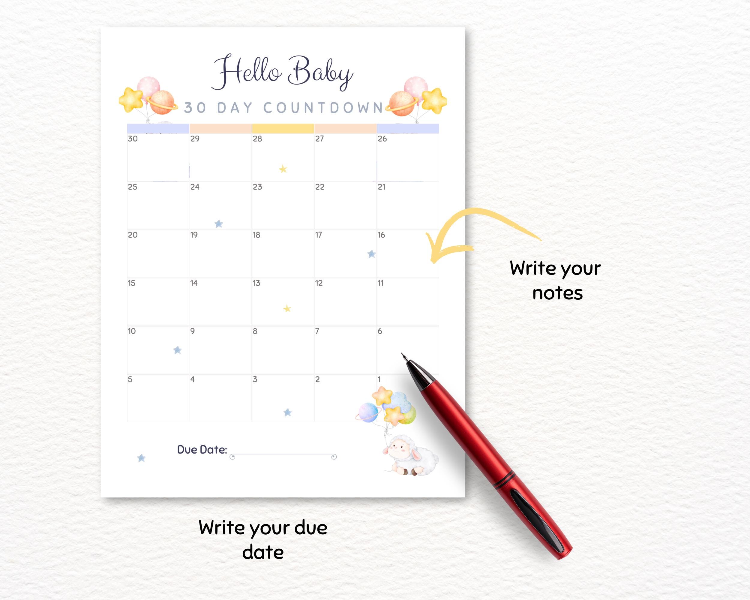Pregnancy Countdown Calendar, 30 Days to Baby (printable PDF) - Etsy