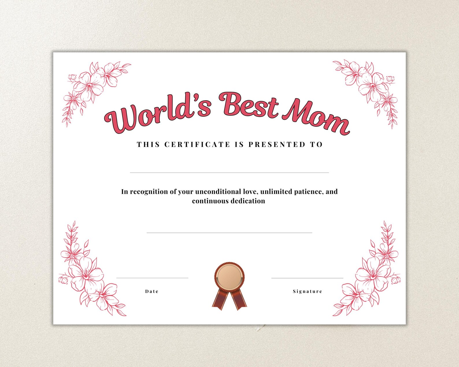 World's Best Mom Printable Certificate, Mother's Day Certificate ...