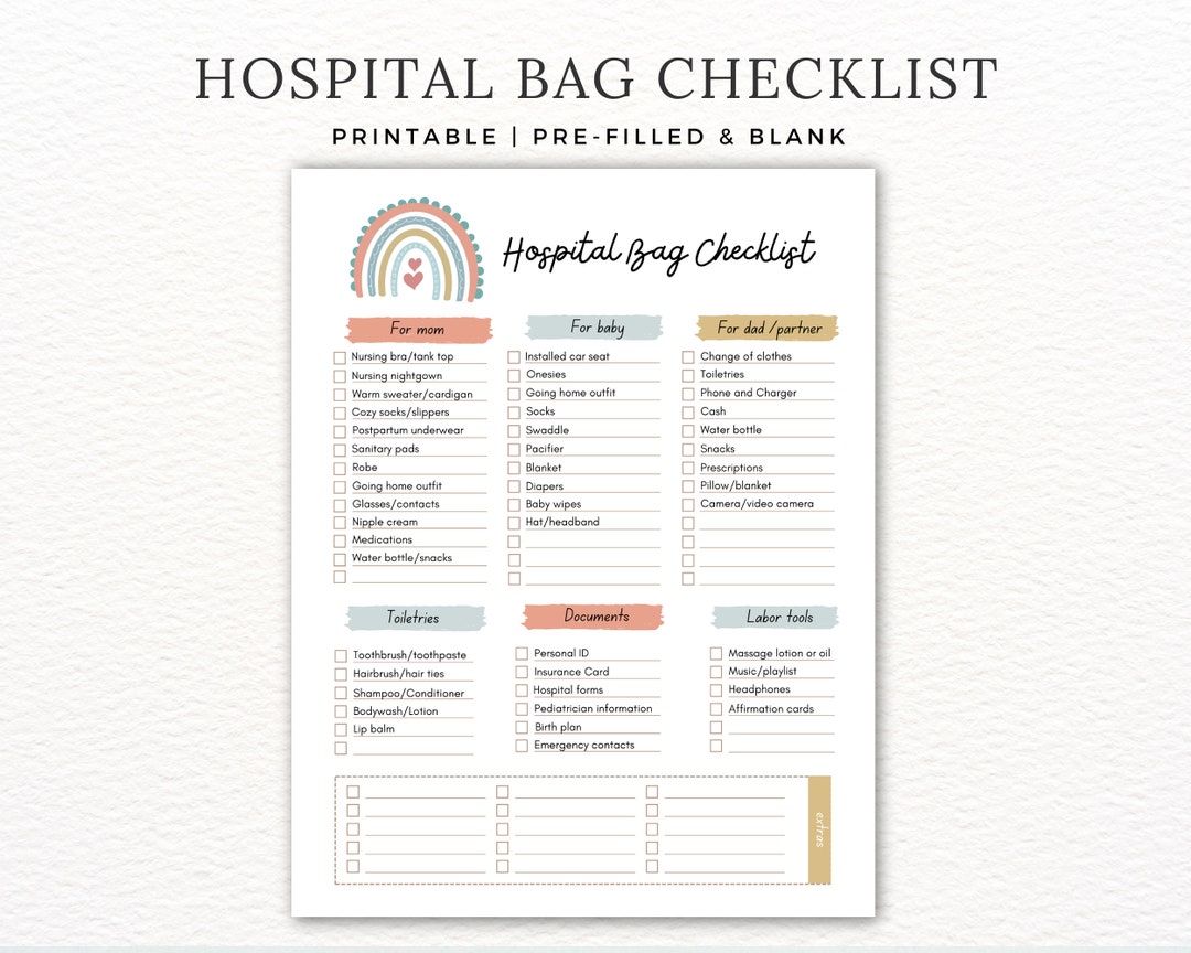 Hospital Bag Checklist for Labor and Delivery, Maternity Bag Checklist ...