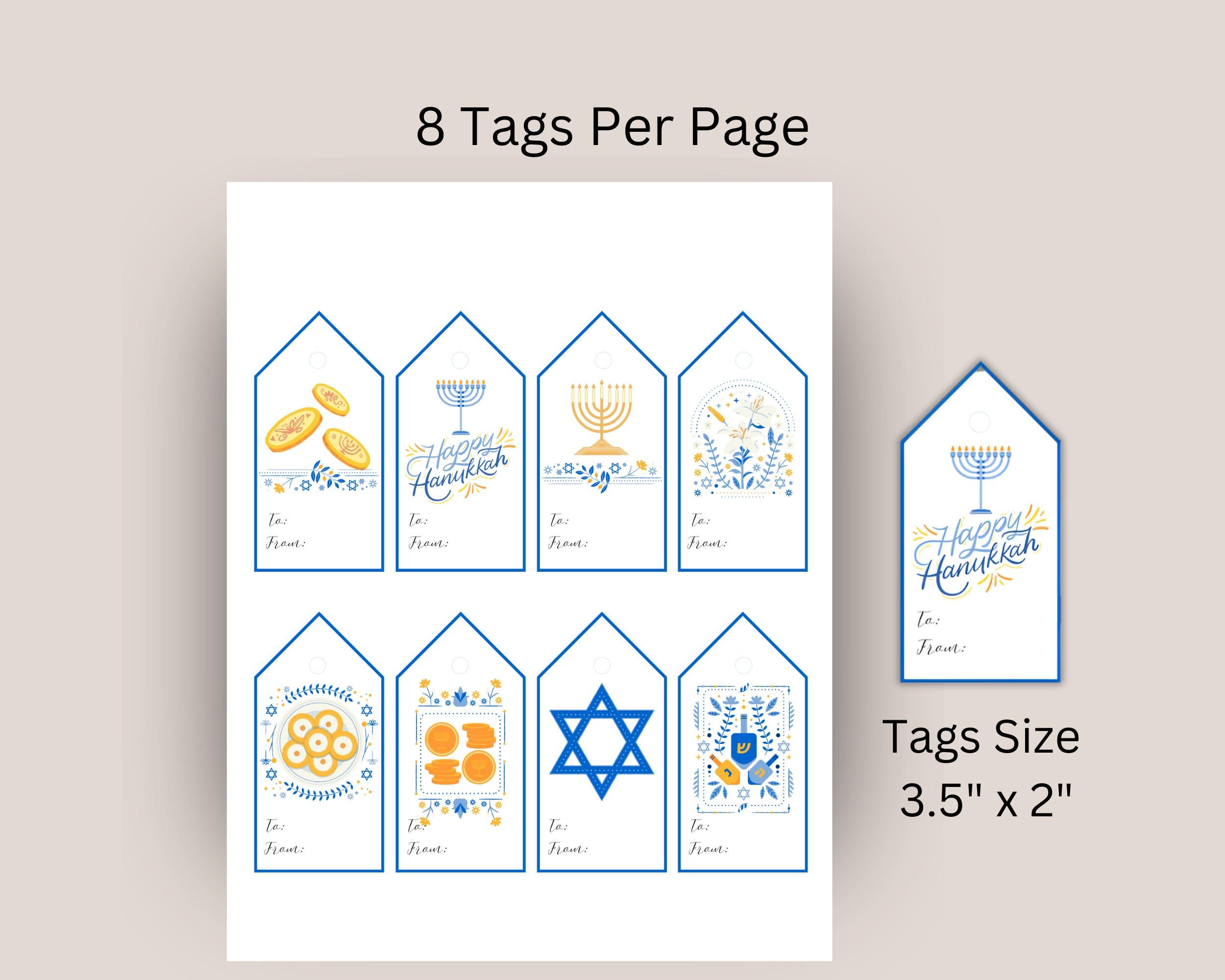 Happy Hanukkah Gift Tags Printable, Favor Tags, Hanukkah Gift Labels ...