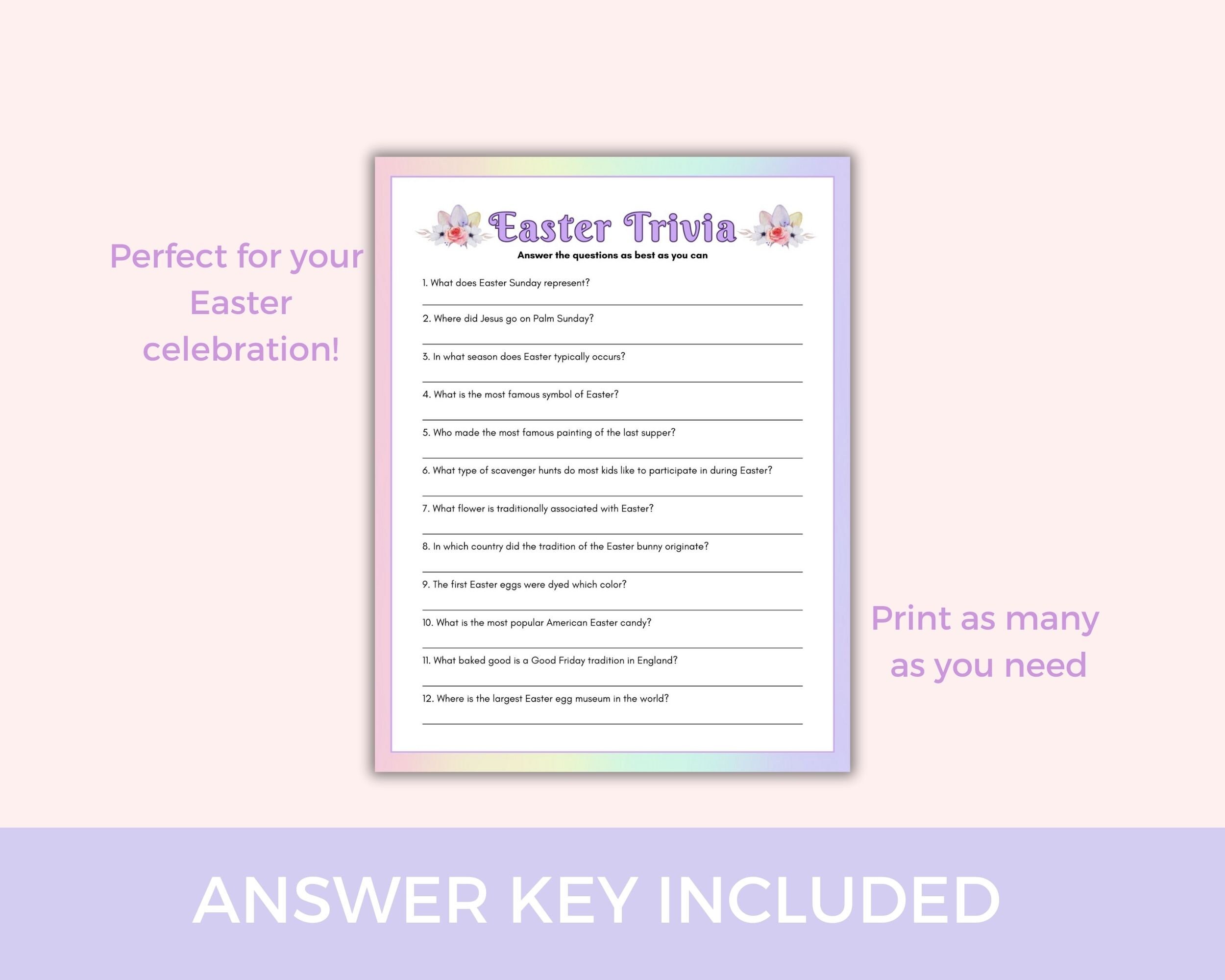 Easter Trivia Game, Printable Easter Party Game, Easter Activity, Bible ...