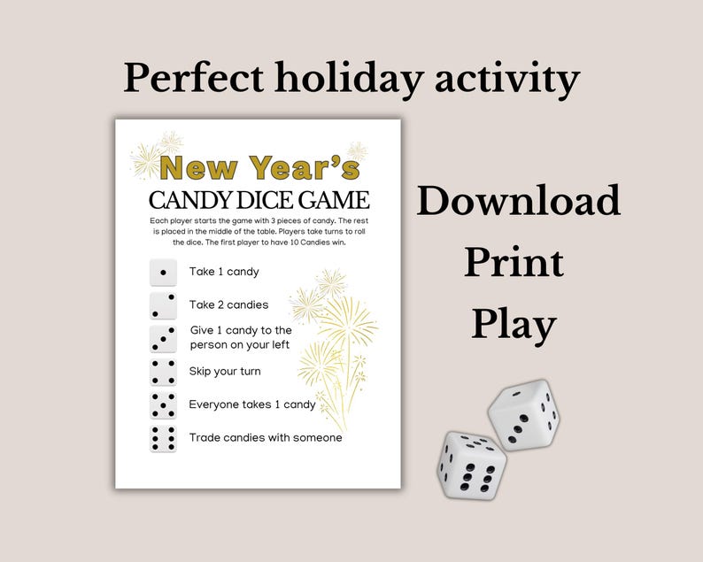 New Year's Eve Candy Dice Game, Printable Party Game, Activity for Kids ...