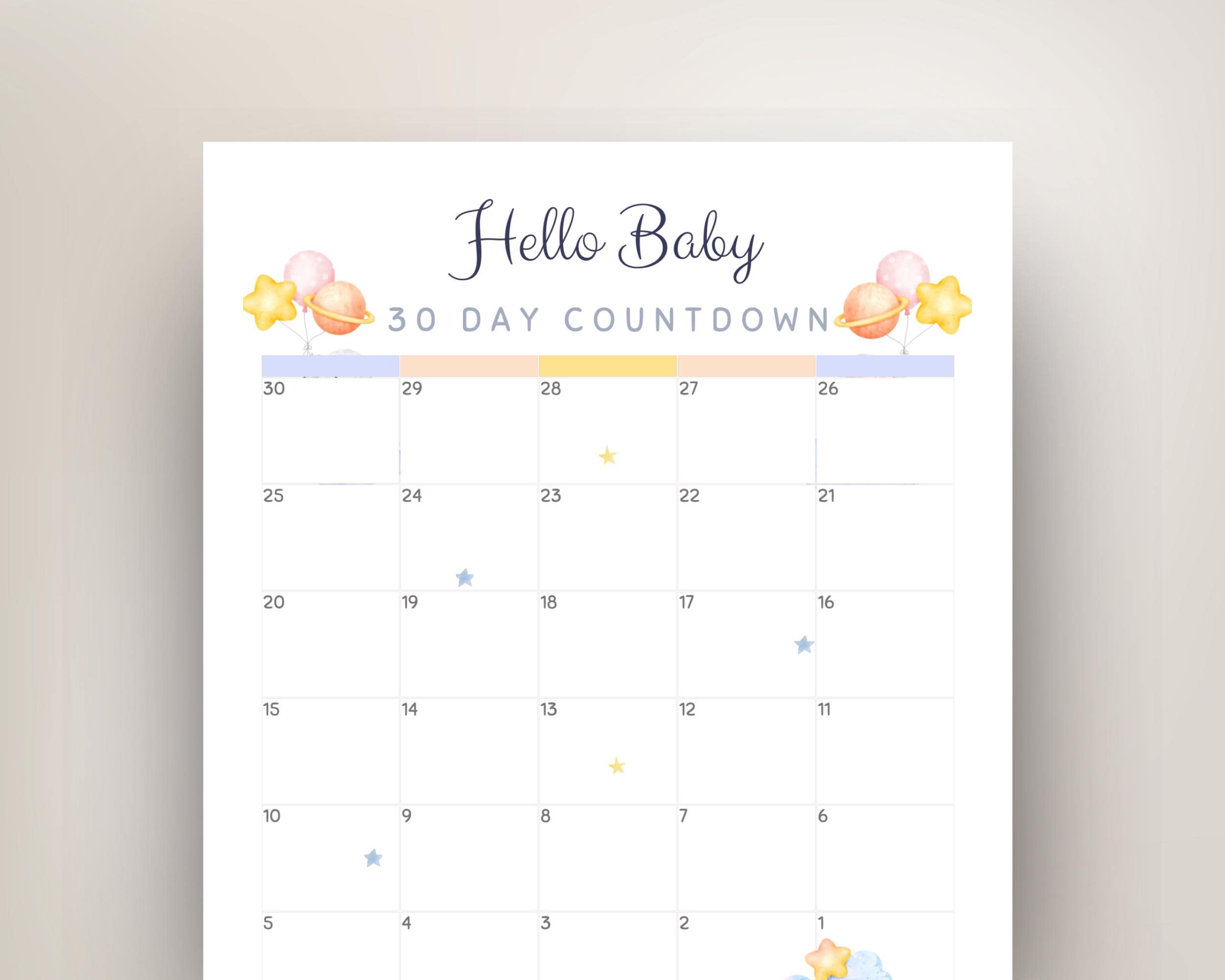 Pregnancy Countdown Calendar, 30 Days to Baby (printable PDF) - Etsy