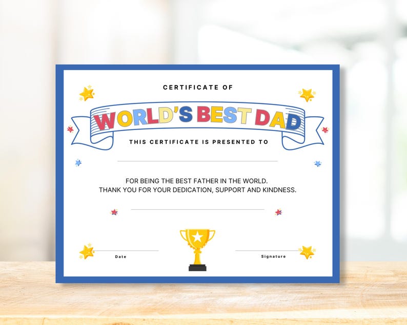 World's Best Dad Certificate, Father's Day Printable Certificate ...
